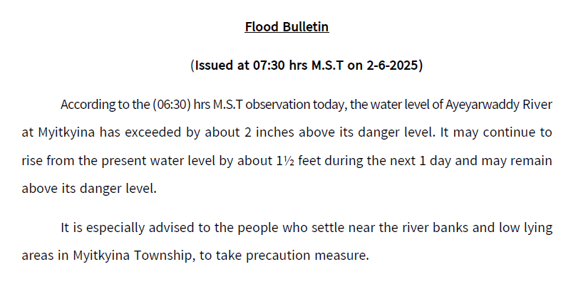 Minimum Water Level Bulletin | Department of Meteorology and Hydrology